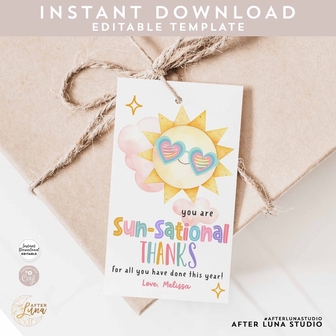 Editable Sun Sational Teacher Appreciation Gift Tags Sunshine School ...