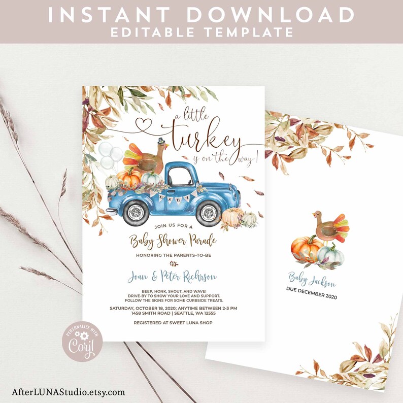 Editable Fall Pumpkin Turkey Drive by Baby Shower Sprinkle | Etsy