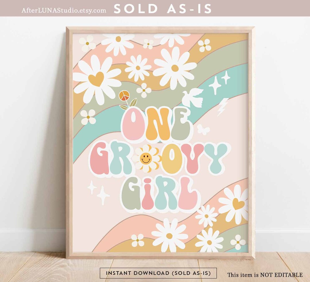 Groovy Birthday Party Decor 70' Daisy One Groovy Girl Sign Groovy ...