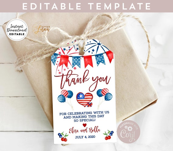 Editable 4th of July Thank You Favor Gift Tag July 4th Girl | Etsy