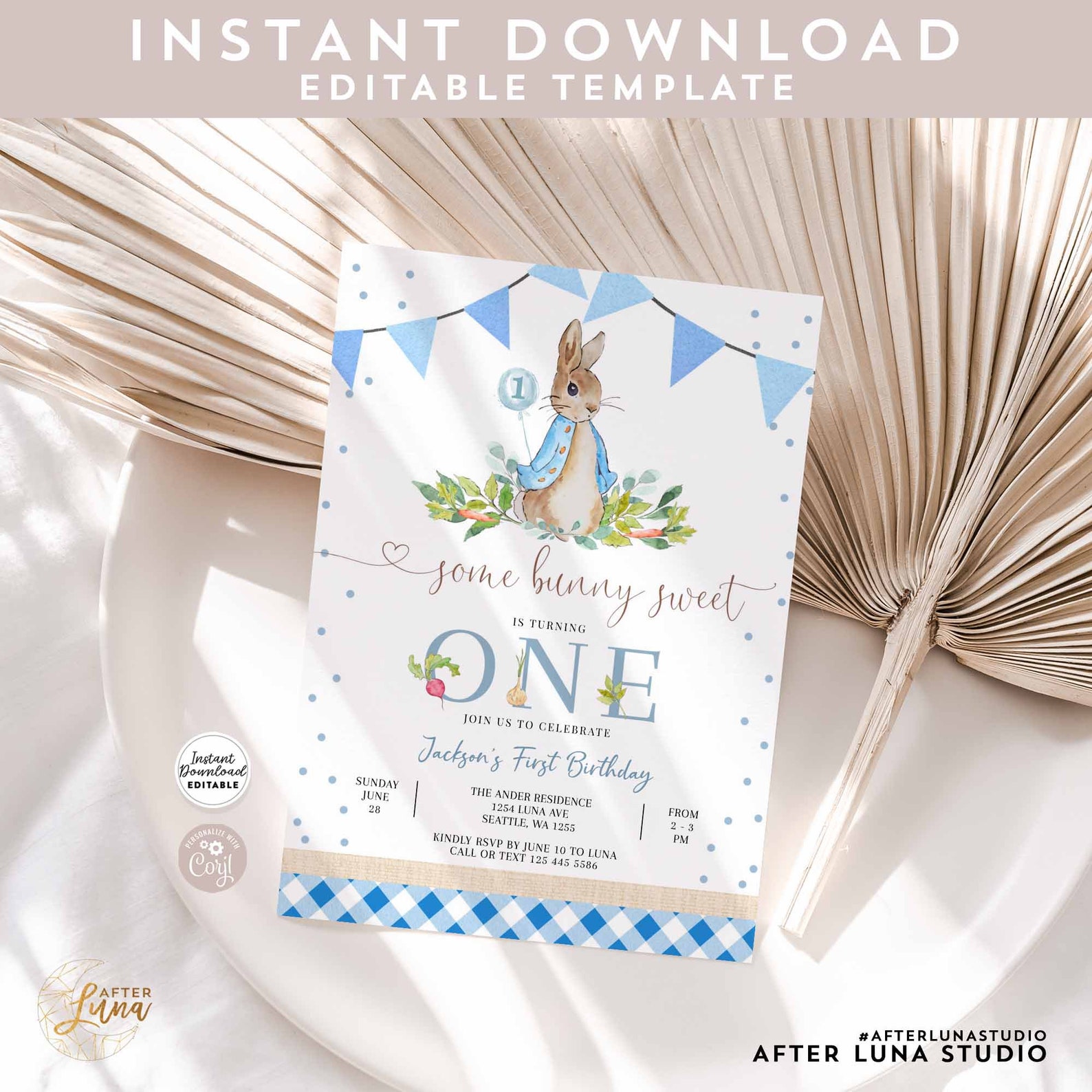 Editable 1st Birthday Peter Rabbit Birthday Invitation Boy 1st - Etsy