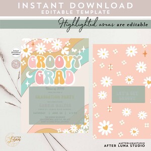 Editable Groovy Grad Graduation Invite Groovy Grad Party Daisy Hippie ...