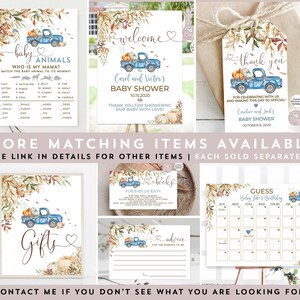 Editable Fall Blue Pumpkin Truck Baby Shower Sprinkle Welcome Sign ...