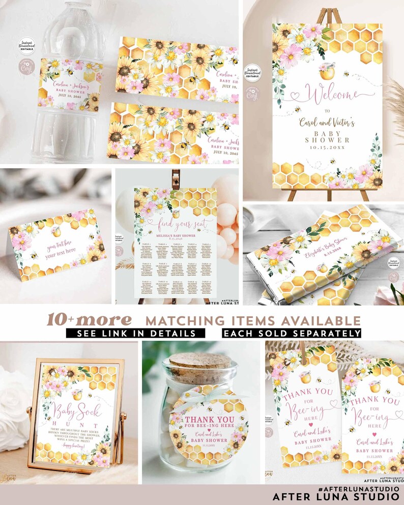Editable Sunflower Pink Daisy Rustic Honey Bee White Floral Due Date ...