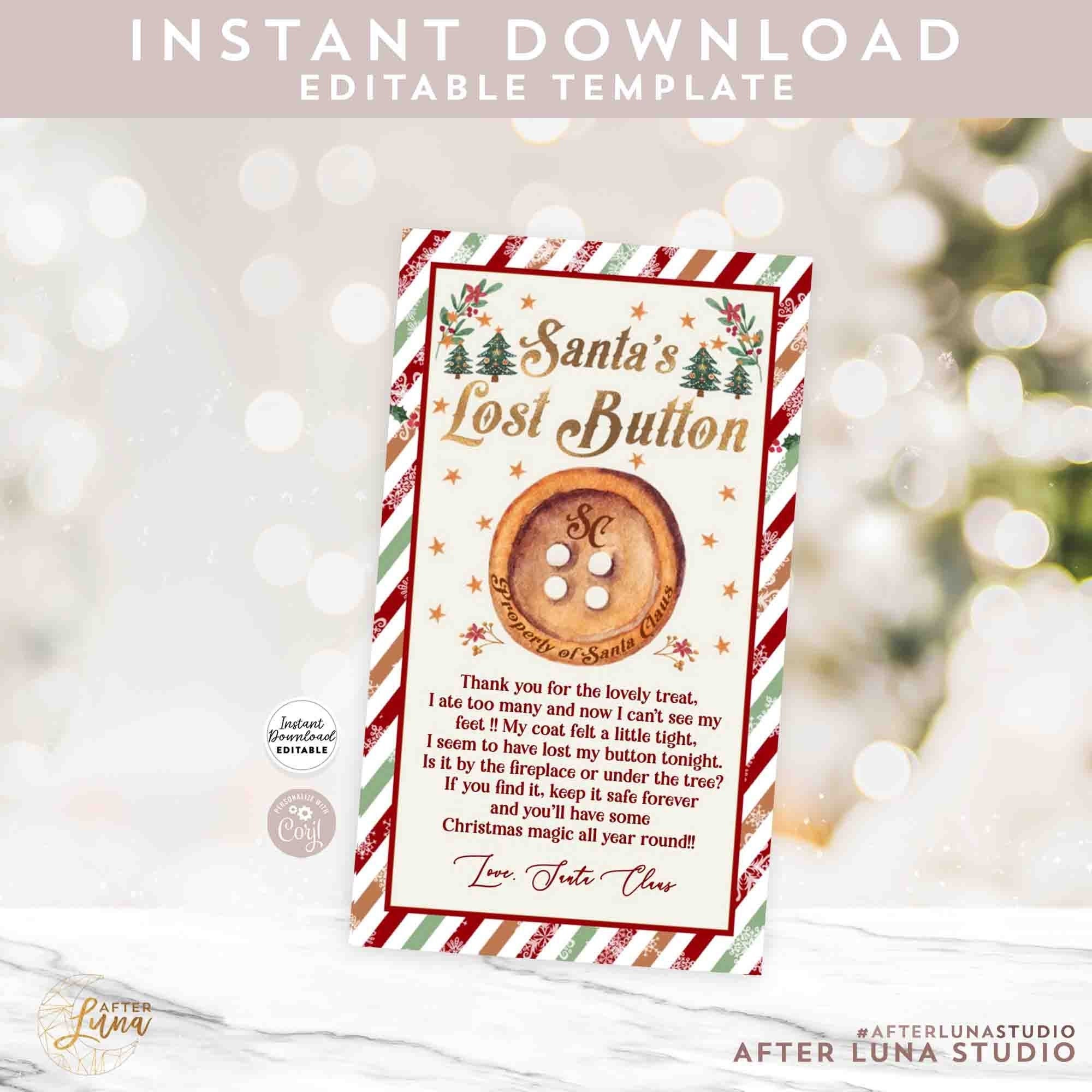 EDITABLE Santa's Lost Button Tag Christmas Lost Button Tag Christmas ...