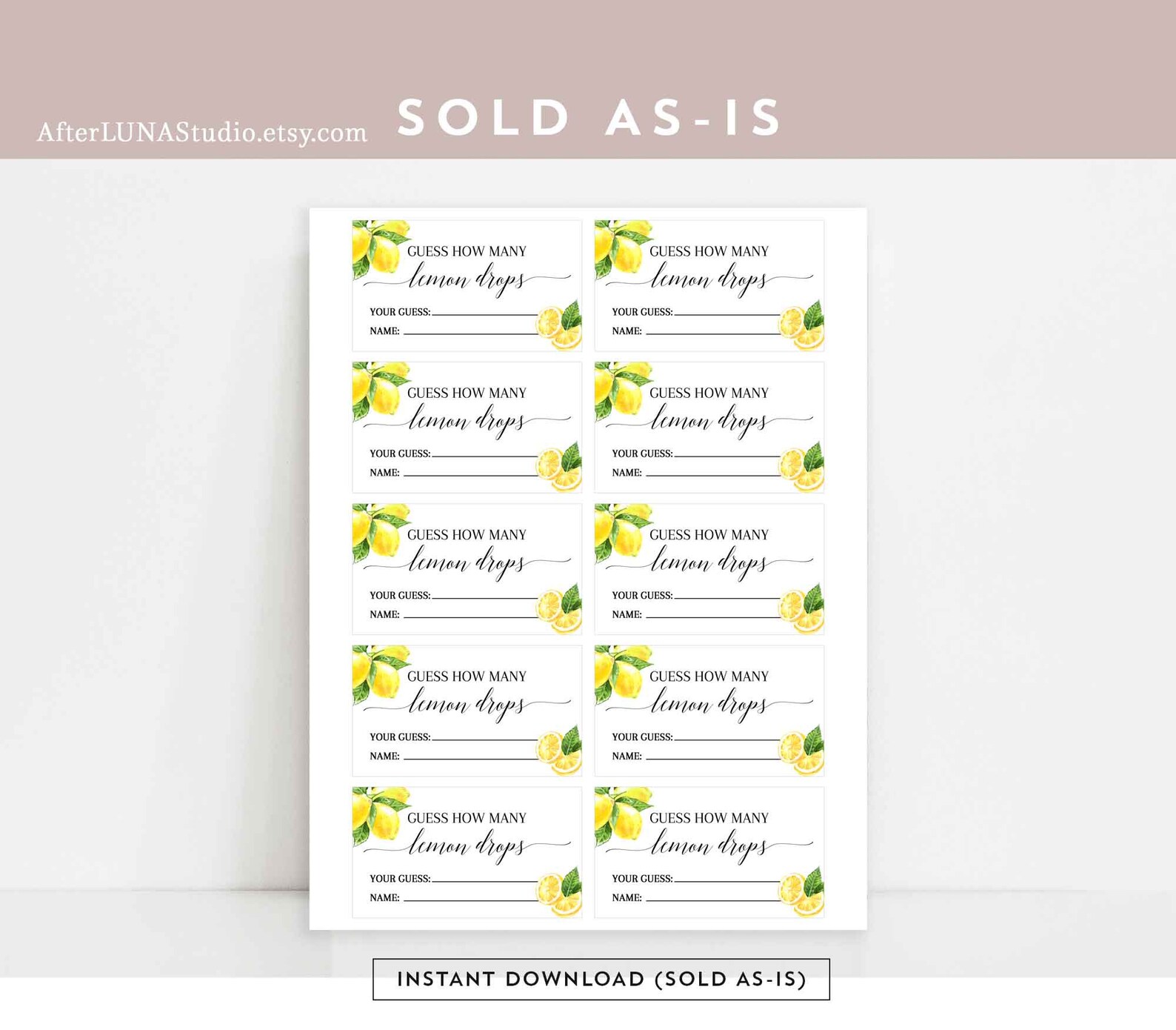 Lemon Guess How Many Lemon Drops Sign and Tickets Printable Citrus ...