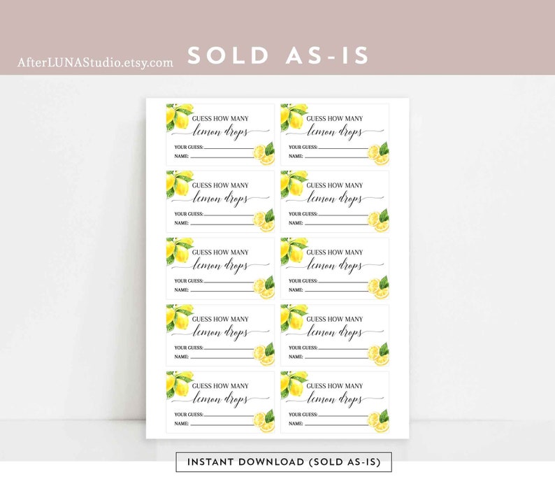 Lemon Guess How Many Lemon Drops Sign and Tickets Printable Citrus ...