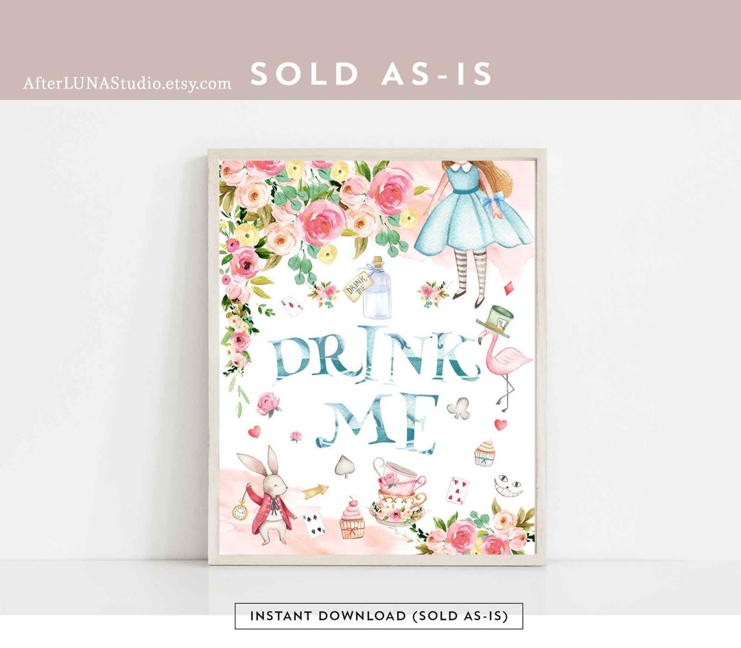 Drink Me Sign Alice in Wonderland Onederland Birthday Sweets and Treats ...