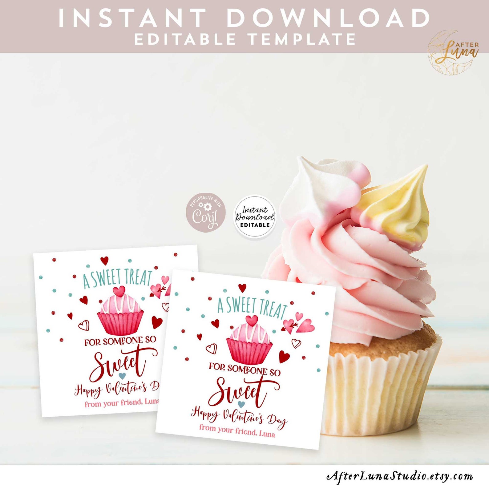 EDITABLE Valentine Sweet Treat Favor Tag Cupcake Treat Bag Baby Shower ...