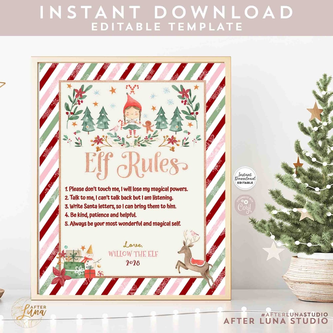 EDITABLE Girl Elf Rules Sign 8x10" Editable Printable Elf Game ...