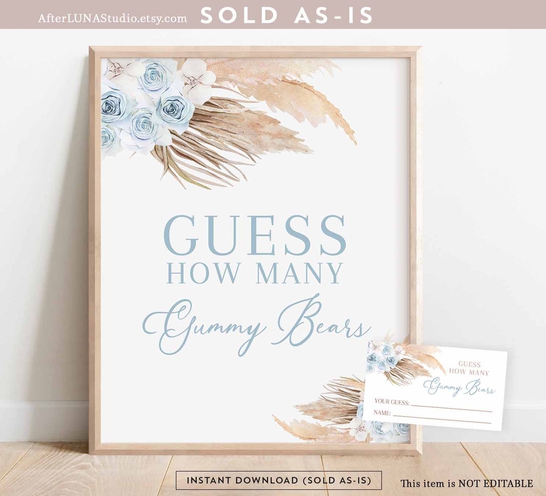 Blue Pampas Grass Guess How Many Gummy Bears Game Printable Bohemian ...