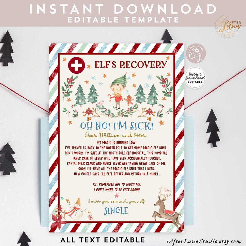 EDITABLE Boy Elf Recovery Letter Touched Elf Lost Magic Note Magic Elf ...