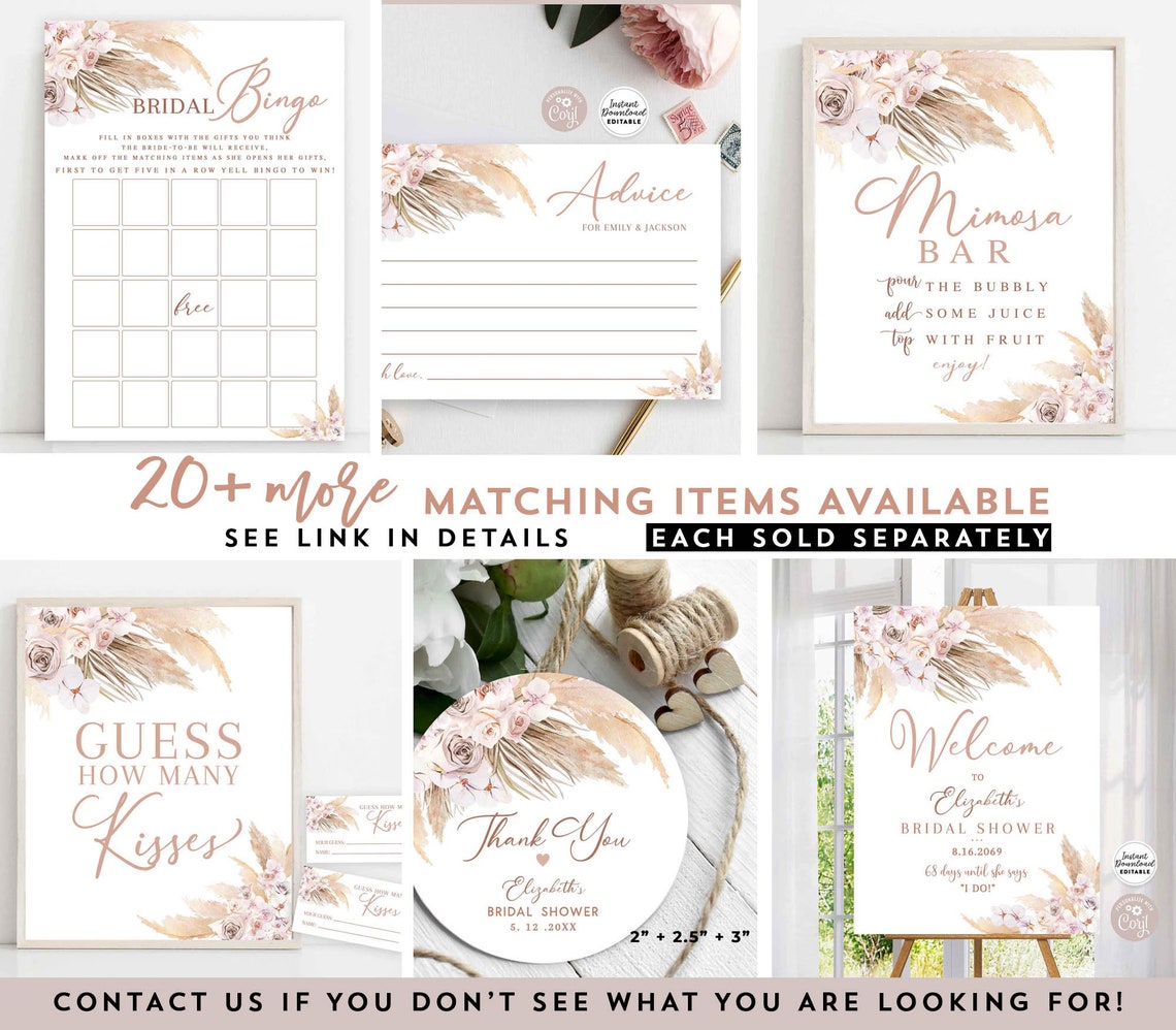 Editable Pampas Grass Bohemian Boho Bridal Shower Bridal Brunch ...