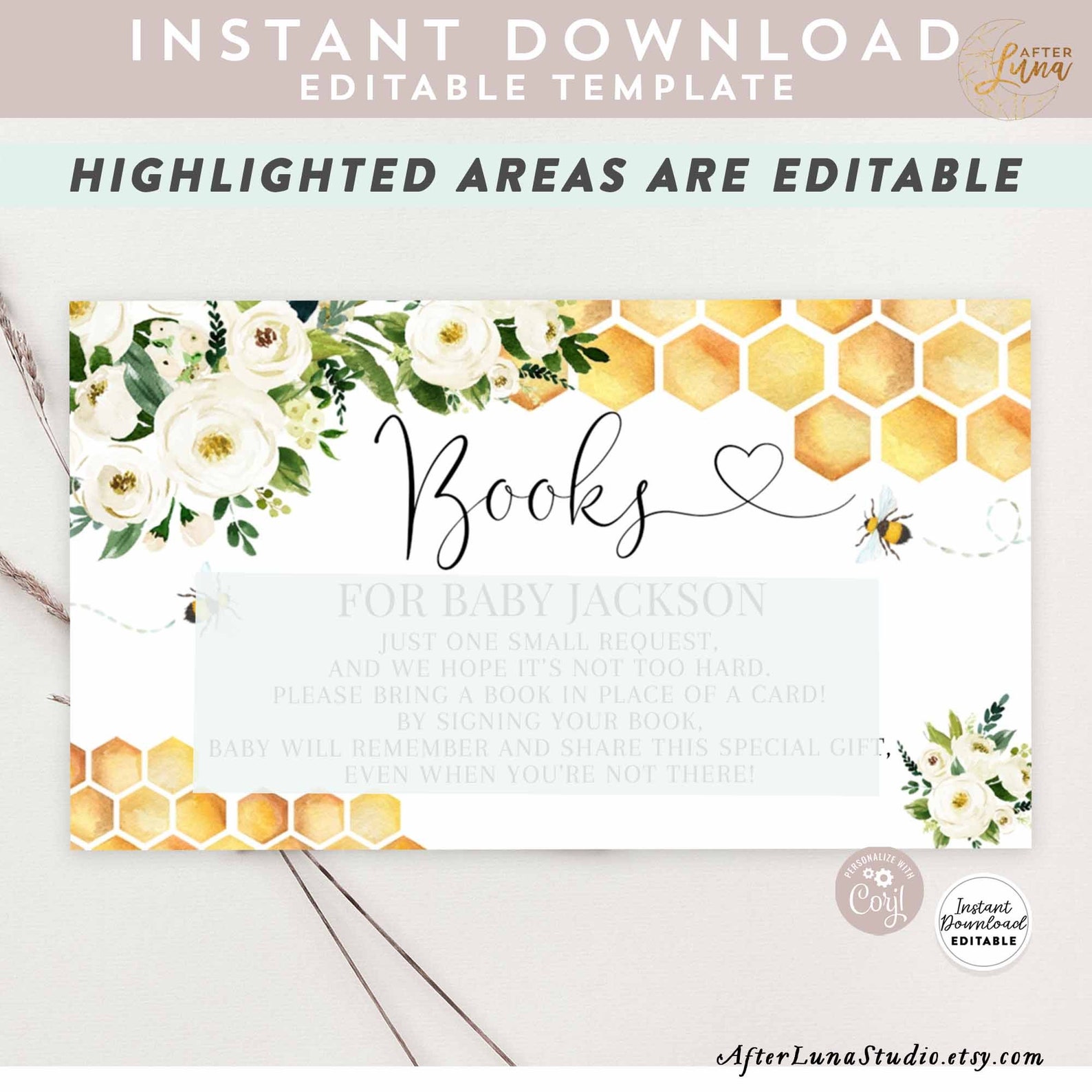 Editable Rustic Honey Bee Bumble Bee Baby Shower Books for - Etsy