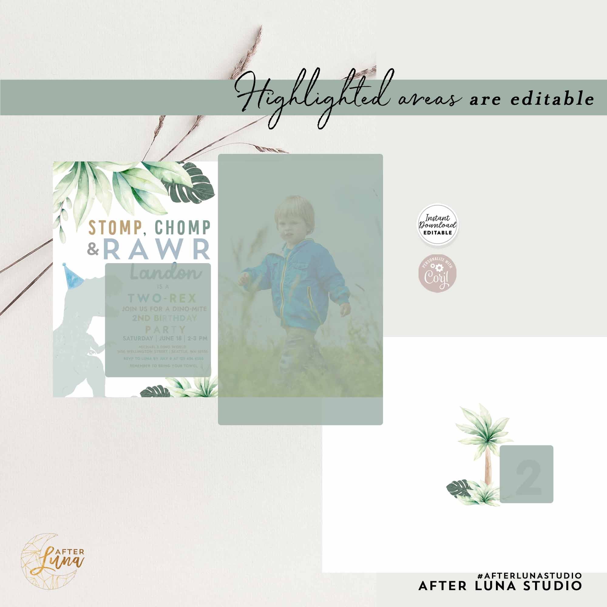 Editable 2nd Birthday Boy Two Rex Photo Invite Dino Dinosaur T - Etsy