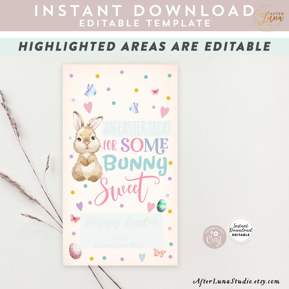 EDITABLE Personalized Easter Bunny Treat Tag Printable Treat for Some ...