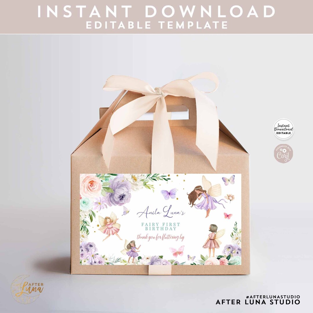 Wildflower Fairy Gable Box Label: Purple Pink Garden Birthday Shower ...
