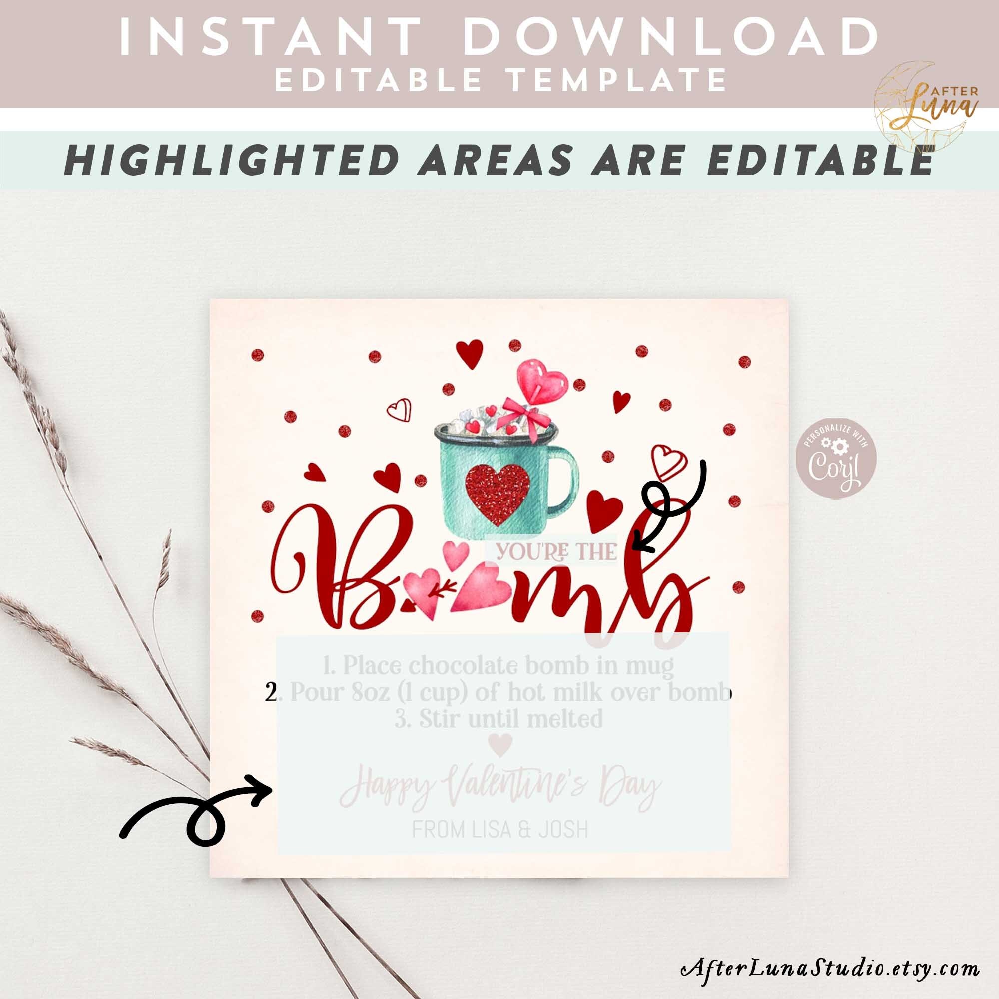 EDITABLE Valentine Hot Chocolate Bomb Tag Valentine Hot Cocoa Bomb Tag ...