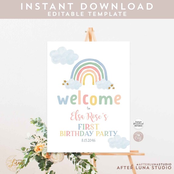 Editable Pastel Rainbow Birthday Baby Shower Sprinkle Welcome - Etsy
