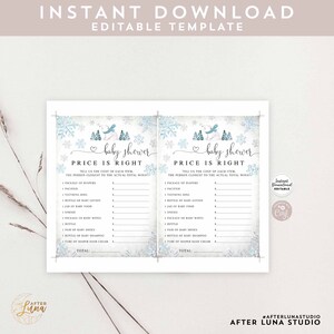 Editable Winter Blue Snowflake Boy Polar Bear Baby Price is Right Game ...