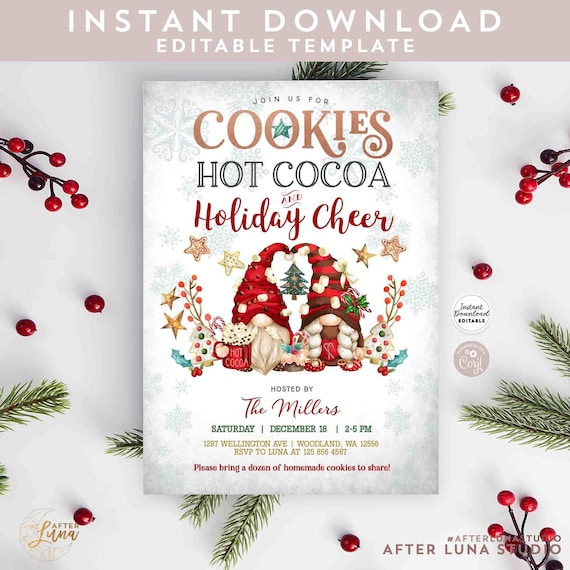 Paper Instant Invitation, Editable Cookies and Hot Cocoa Party ...