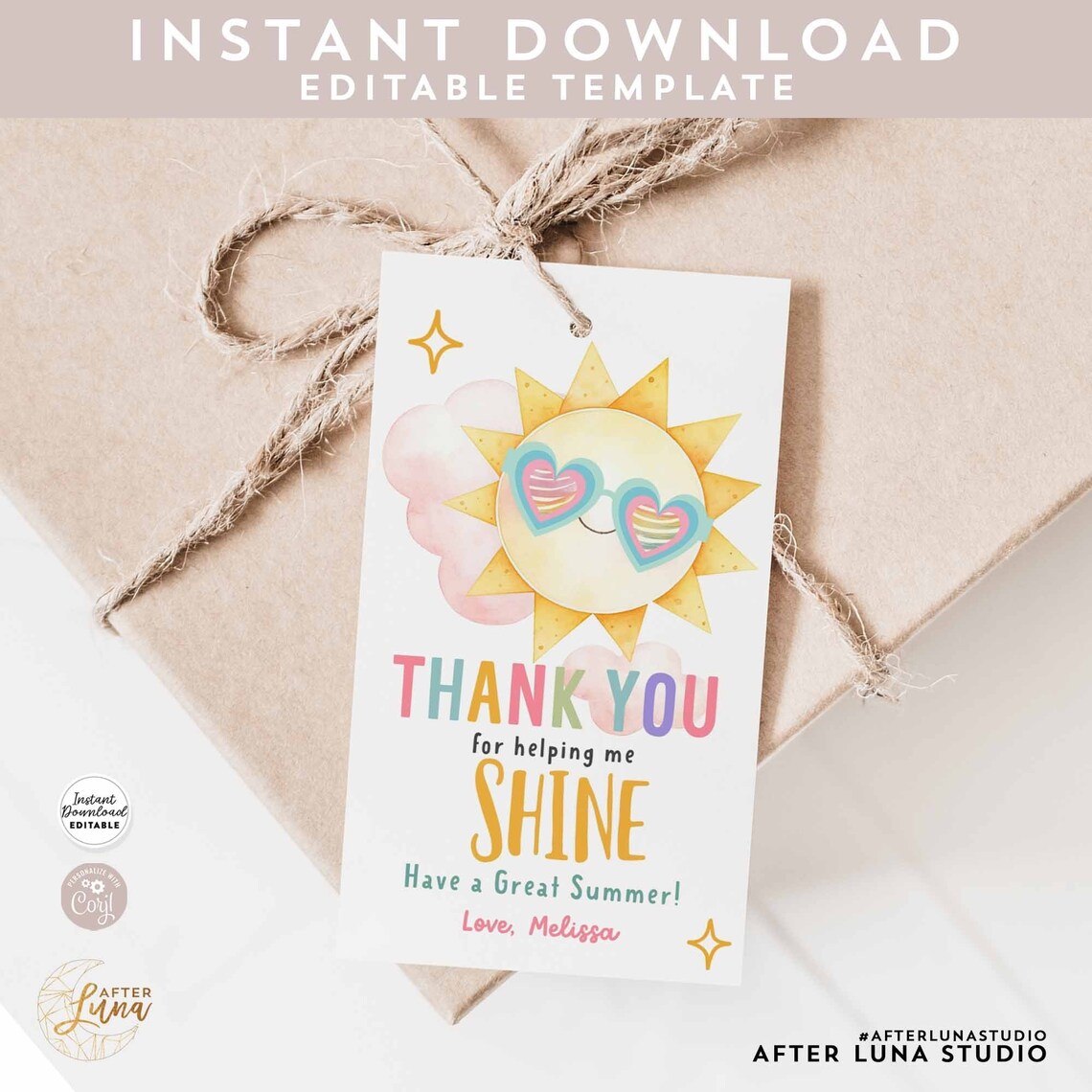 Editable Thank You for Helping Me Shine Tag Teacher Appreciation Gift ...