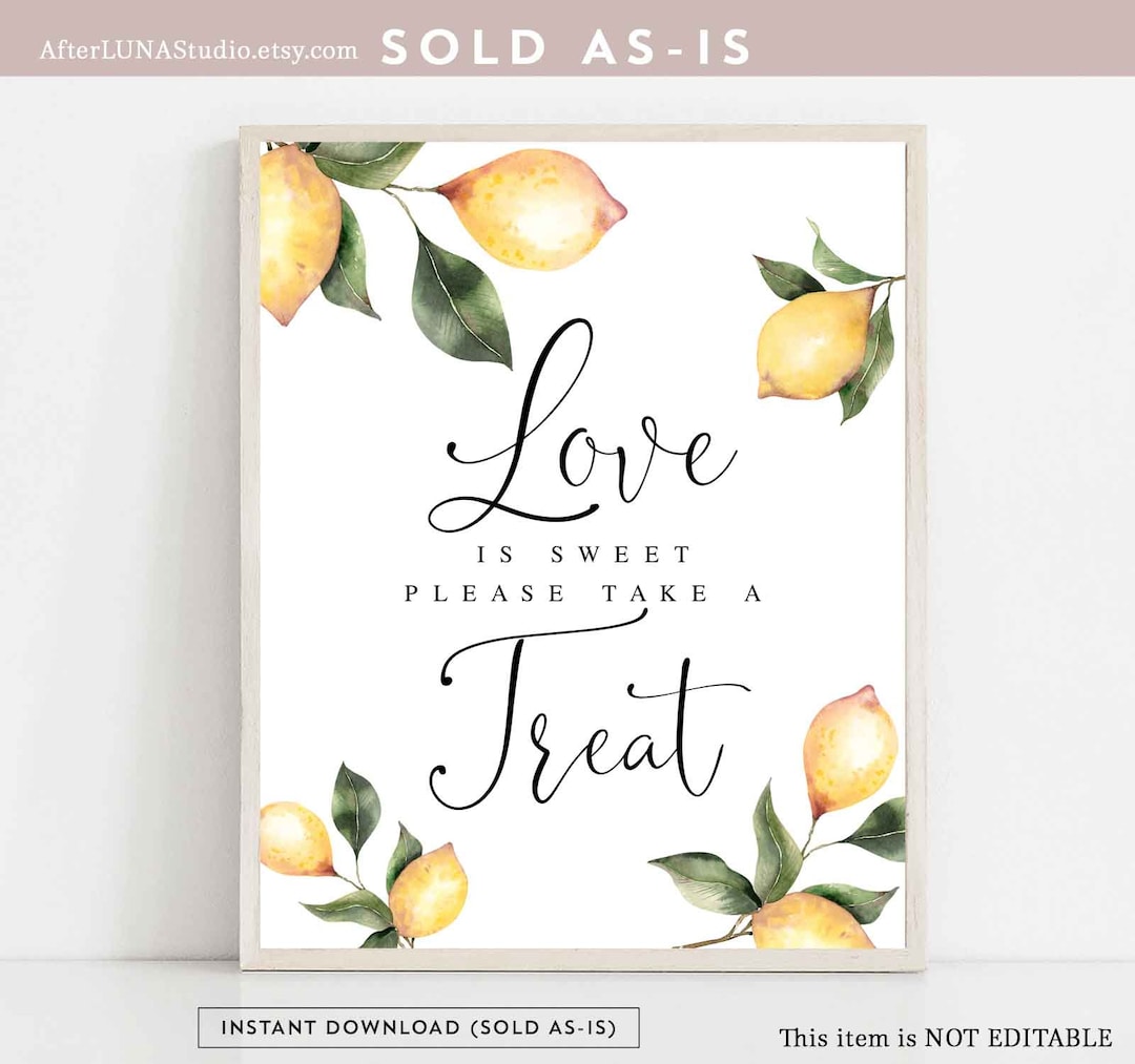 Lemon Bridal Wedding Shower Love is Sweet Take a Treat Sign Printable ...