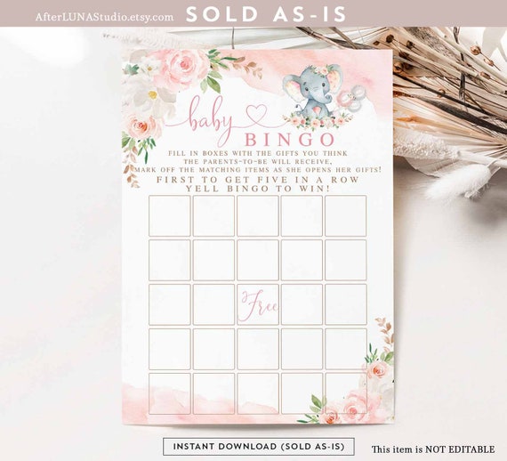 Blush Pink Elephant Baby Bingo Game Little Peanut Girl - Etsy
