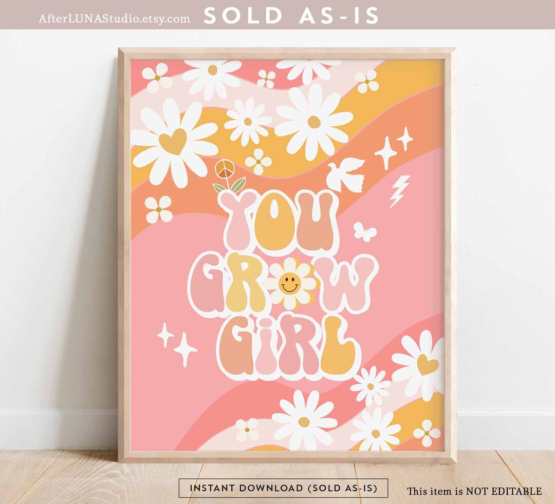 Pink Groovy Birthday Party Decor Peach Pink Daisy You Grow Girl Table ...