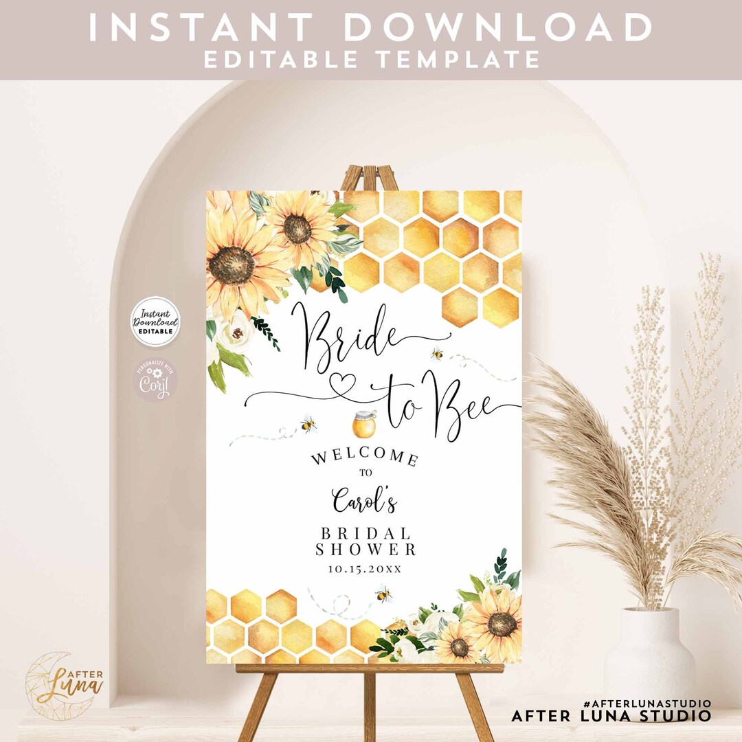 Editable Sunflower Bride to Bee Bumble Bee Bridal Shower Welcome Sign ...