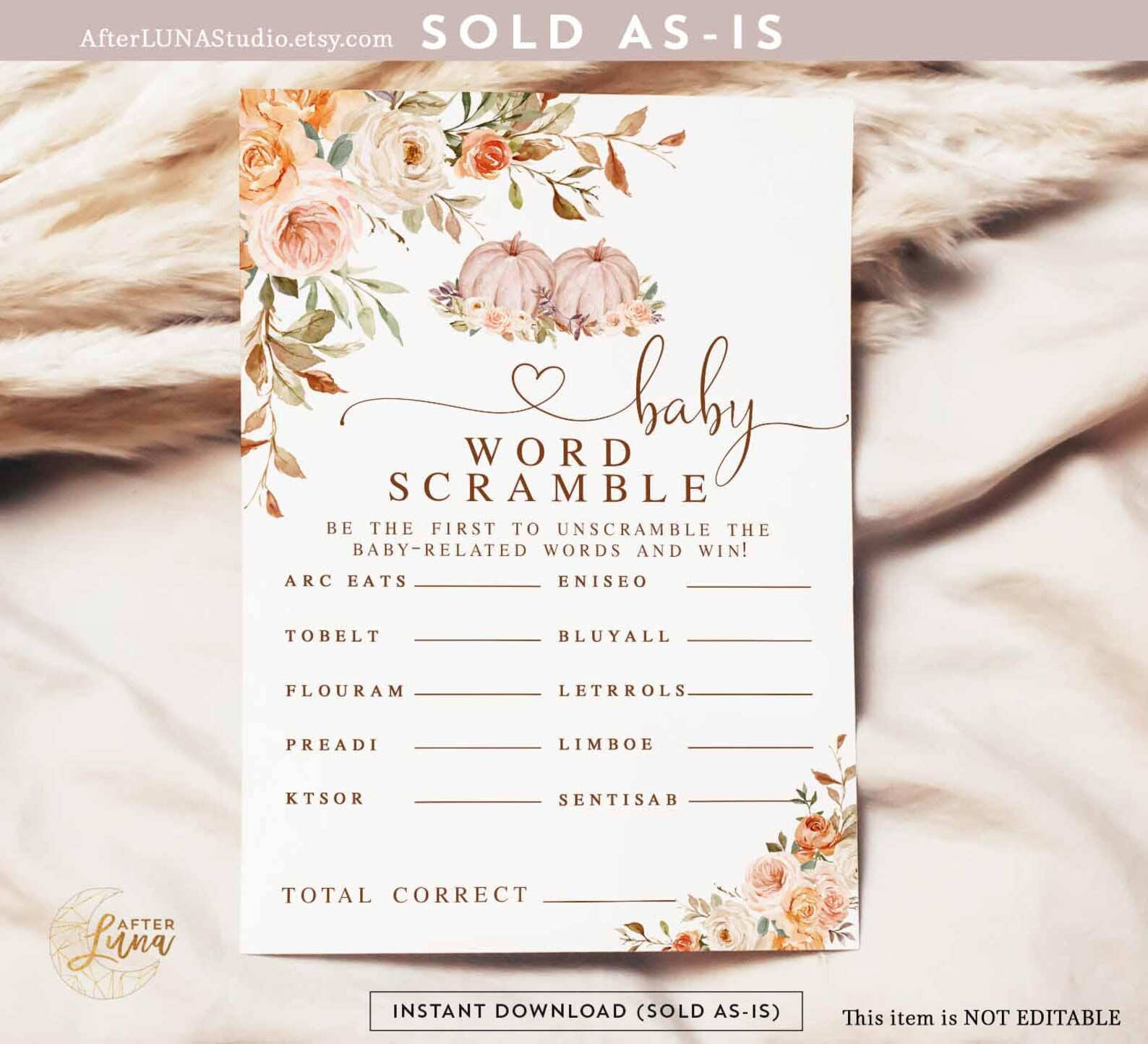 Twins Fall Pumpkin Baby Word Scramble Game Fall Virtual Baby Shower ...