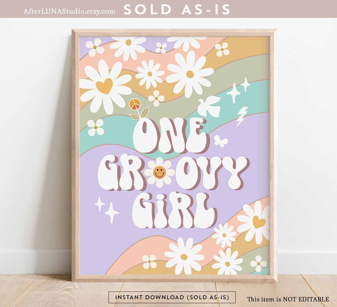 Purple Pink Mint Groovy Birthday Party Decor 70' Daisy One Groovy Girl ...