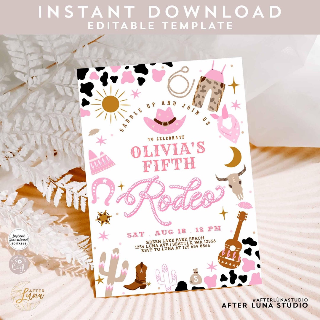 Editable ANY AGE Pink Cowgirl My 1st 2nd 3rd 4th Rodeo Birthday ...