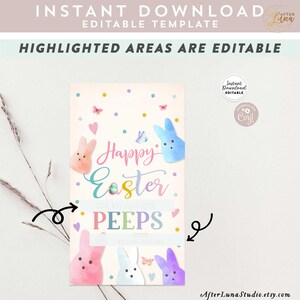 EDITABLE Personalized Easter Peep Tag Tags Printable Easter Bunny Peeps ...