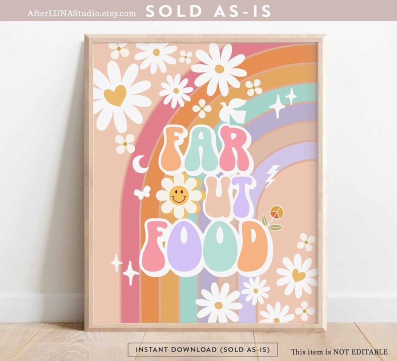 Groovy Birthday Party Decor 70' Daisy Far Out Food Sign - Etsy