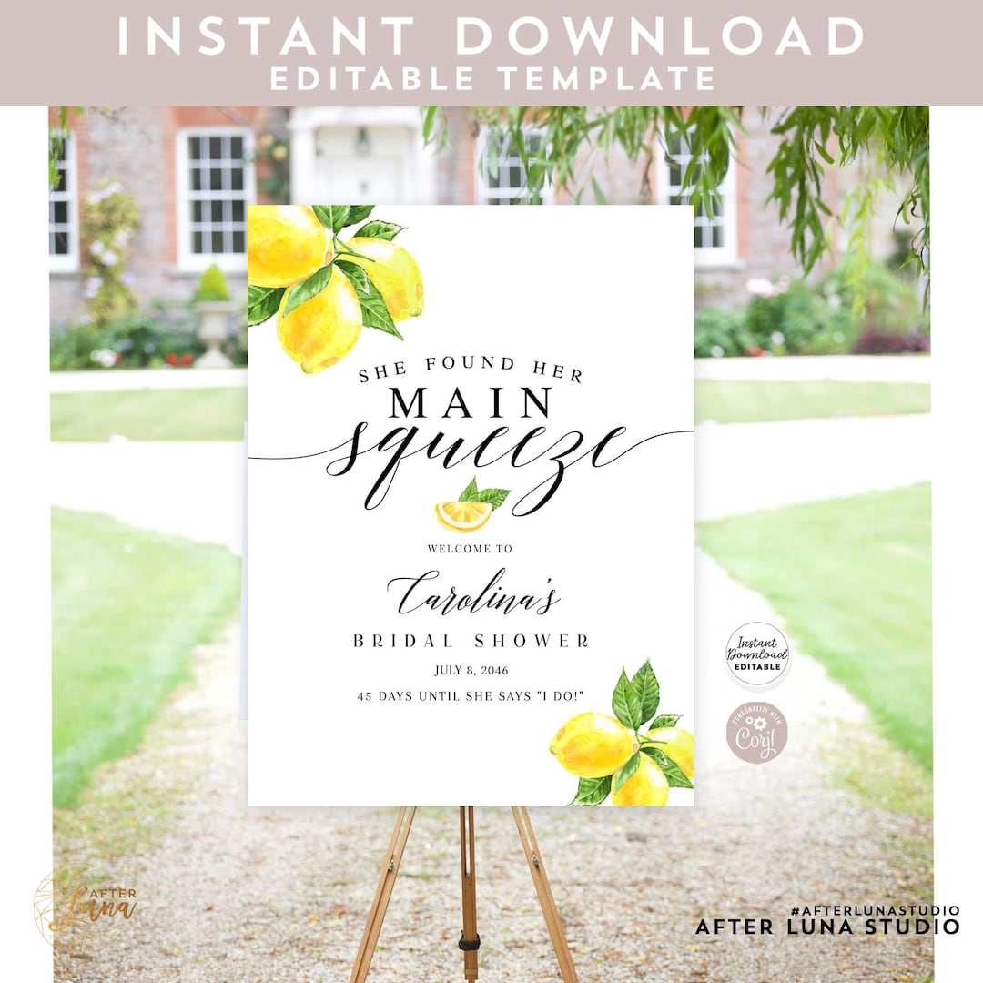 EDITABLE She Found Her Main Squeeze Lemon Bridal Shower Welcome Sign ...