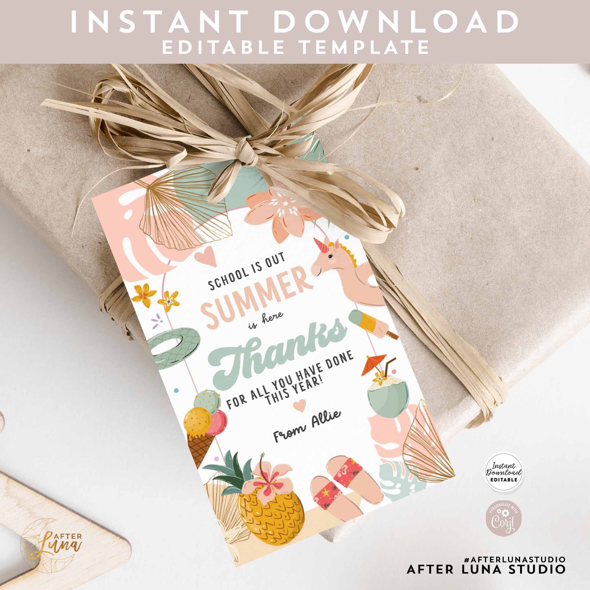 Editable Summer Teacher Appreciation Gift Tags End of Year Thank You ...
