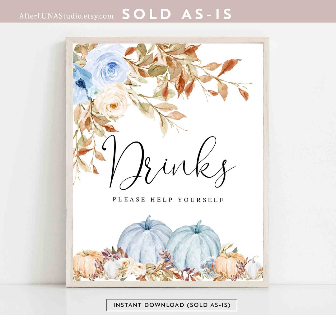 Blue Fall Pumpkin Drink Table Sign Rustic Baby Shower Sprinkle Sip and ...
