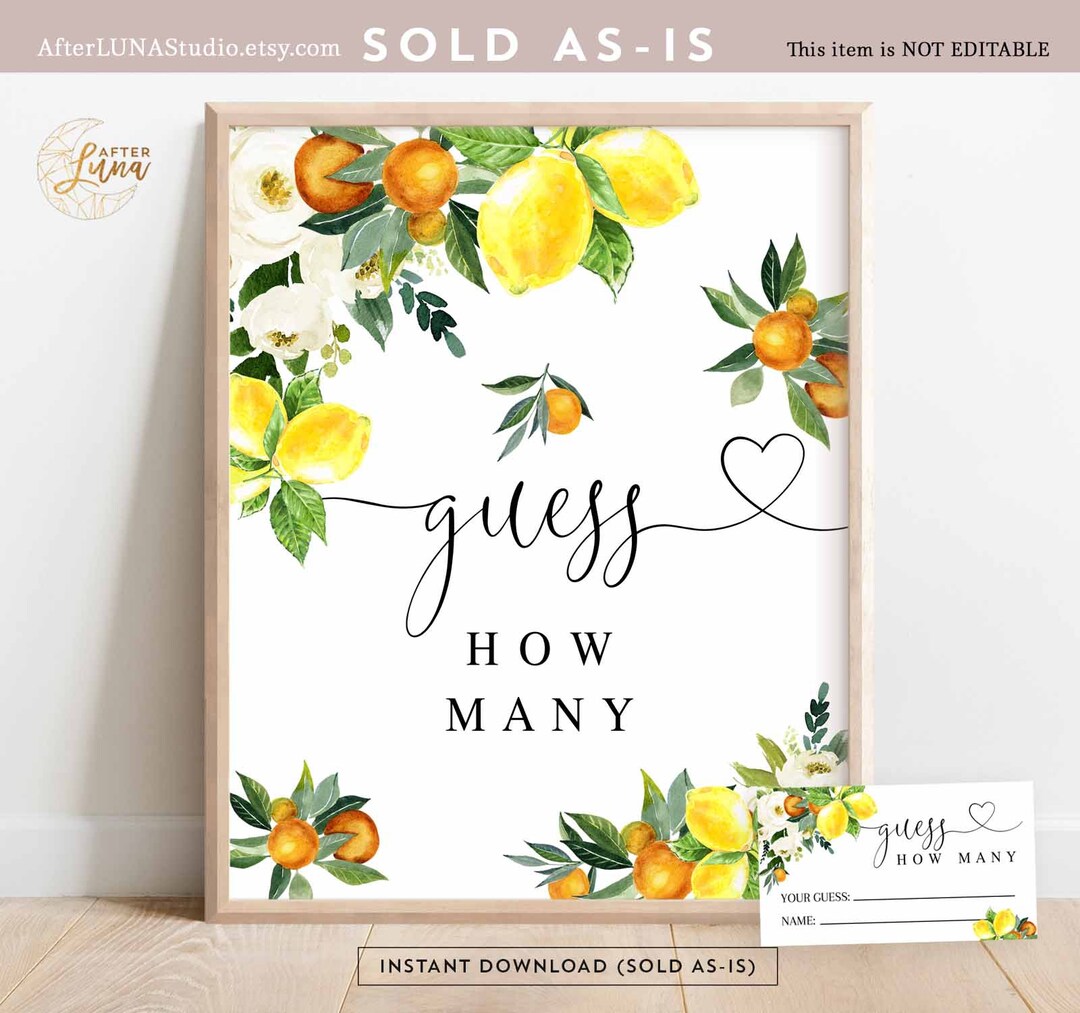 Orange Lemon Citrus Guess How Many Game Sign White Rustic A Little ...