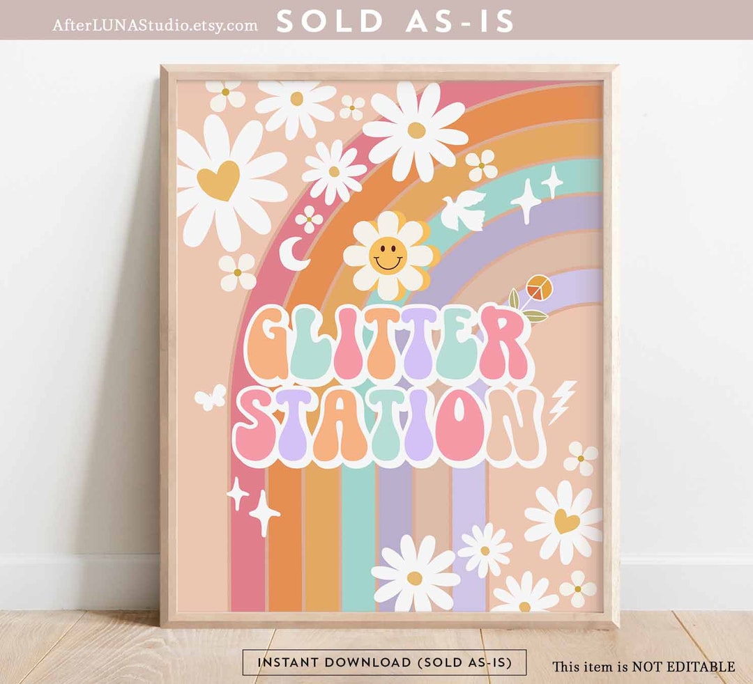 Groovy Birthday Party Decor 70' Daisy Glitter Station Sign Decor Groovy ...