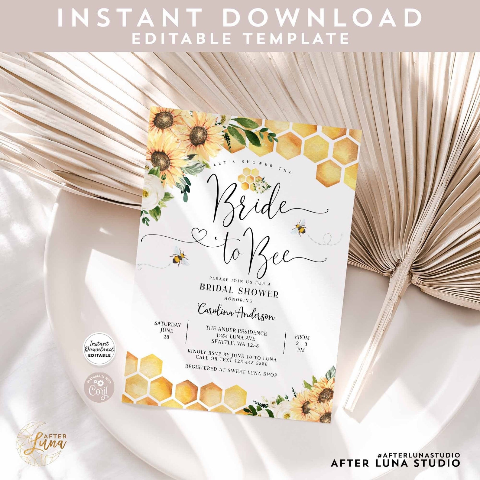 Editable Sunflower Bride to Bee Rustic Bridal Wedding Couple Shower ...