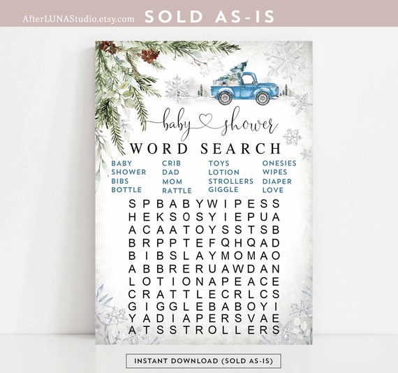 Winter Blue Truck Snowflake Baby Shower Baby Word Search Game - Etsy
