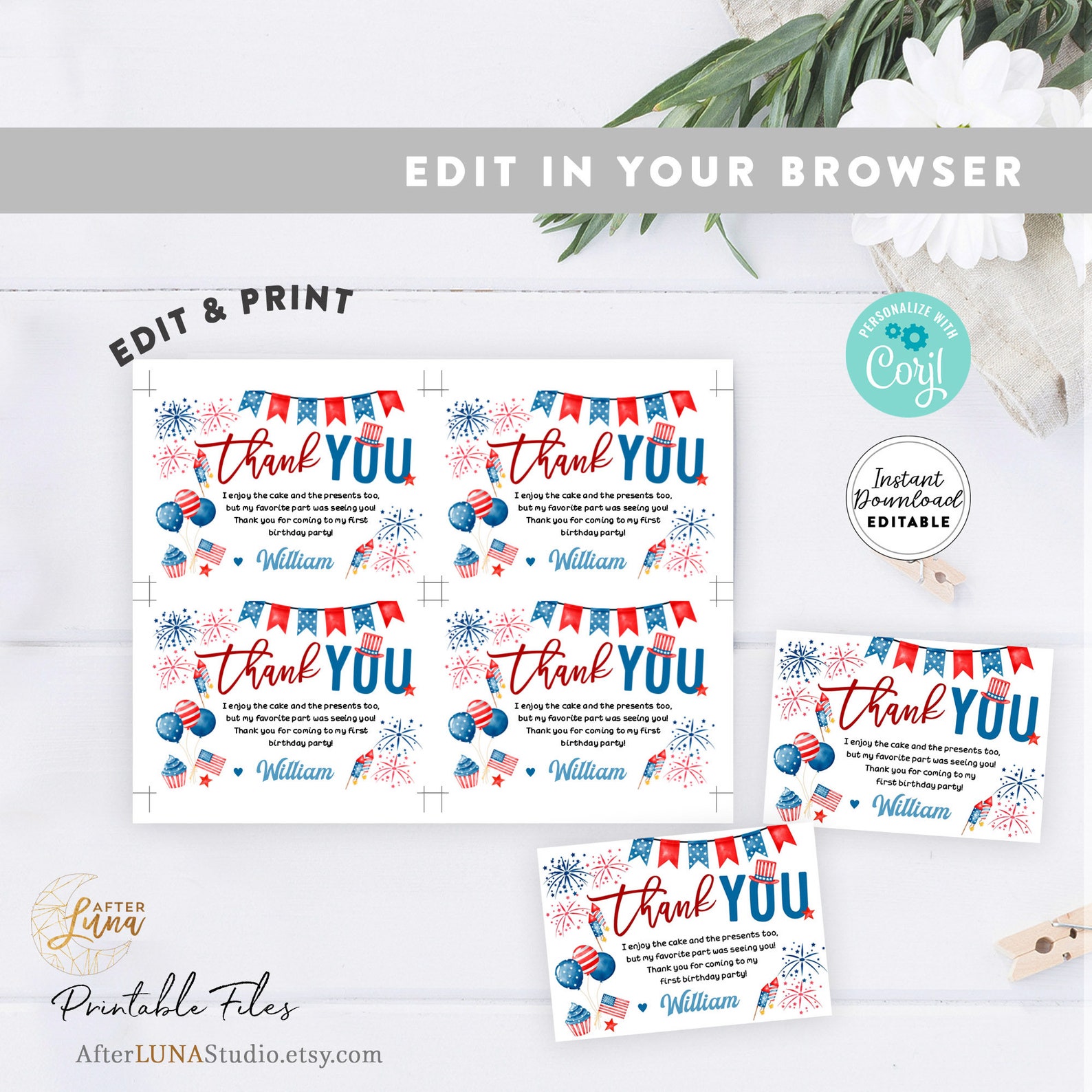 Editable 4th of July Thank You Card Fourth of July 4th | Etsy