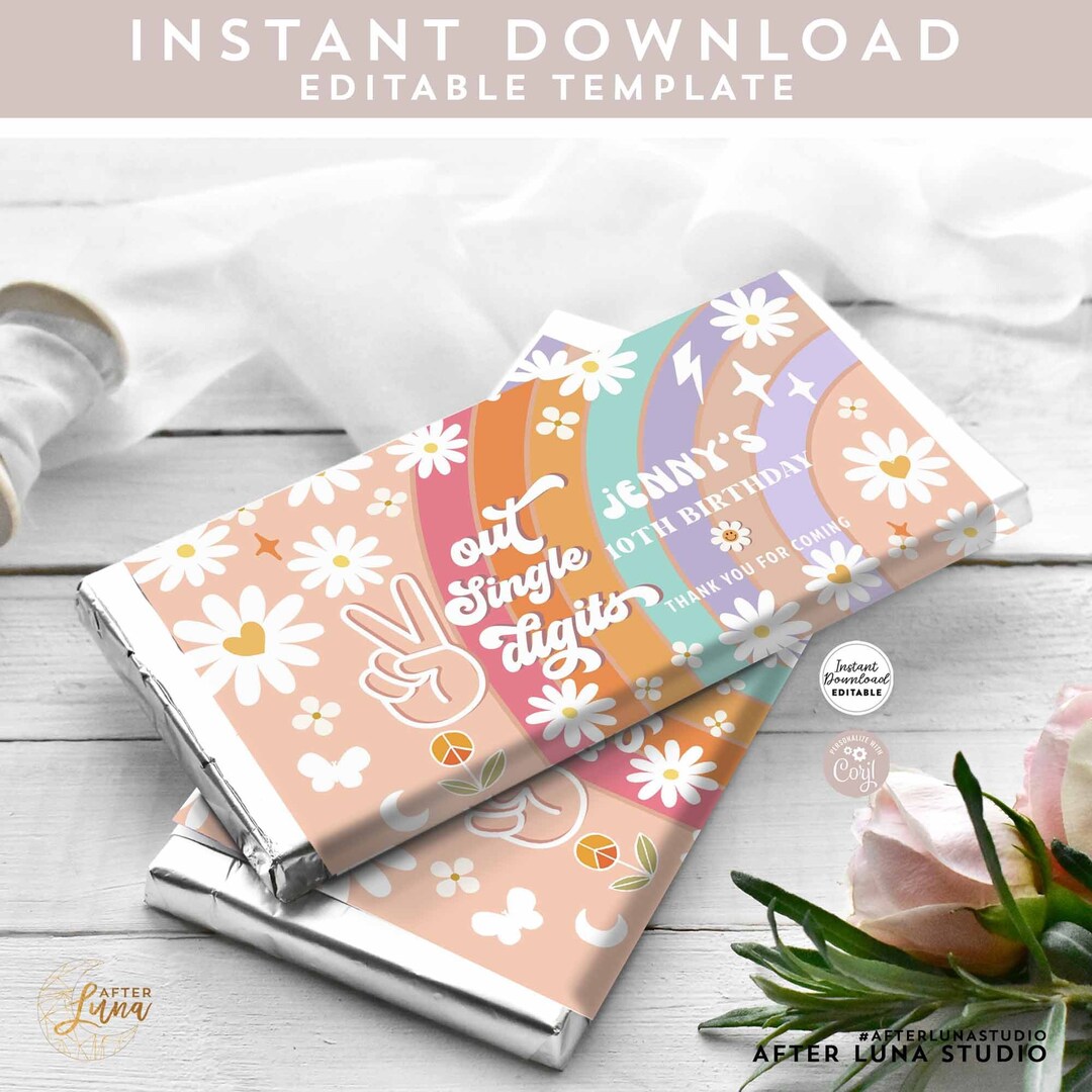 Editable Boho Groovy Daisy Rainbow Birthday Peace Out Single Digits ...