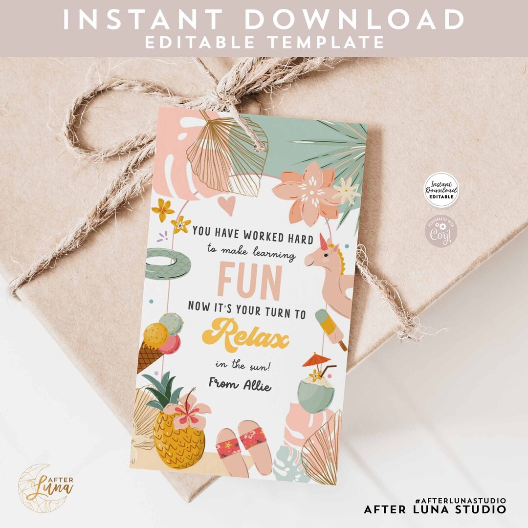 Editable Relax in the Sun Teacher Tag Appreciation Gift Tags End of ...