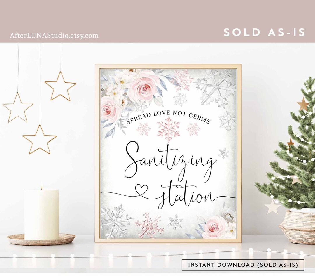 Winter Pink Gray Silver Snowflake Sanitizing Station Sign Baby - Etsy
