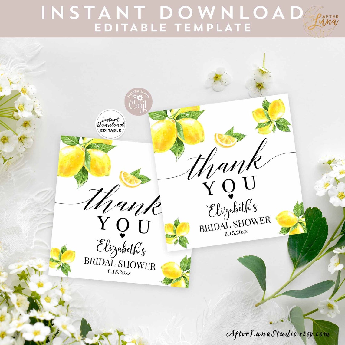 Editable Greenery Lemon Square Tags Labels Lemonade Baby - Etsy