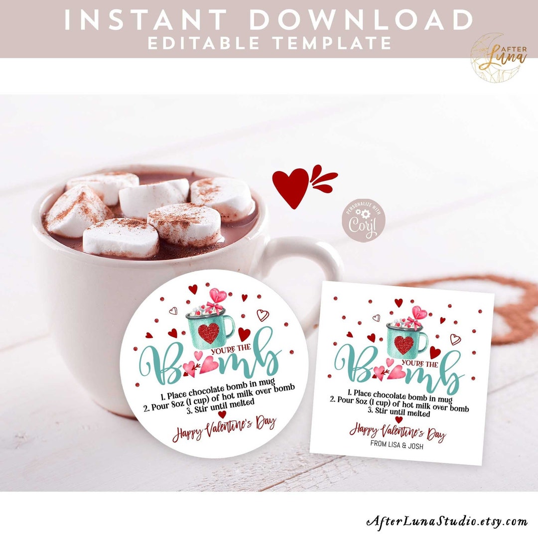 EDITABLE Valentine Hot Chocolate Bomb Tag Valentine Hot Cocoa Bomb Tag ...