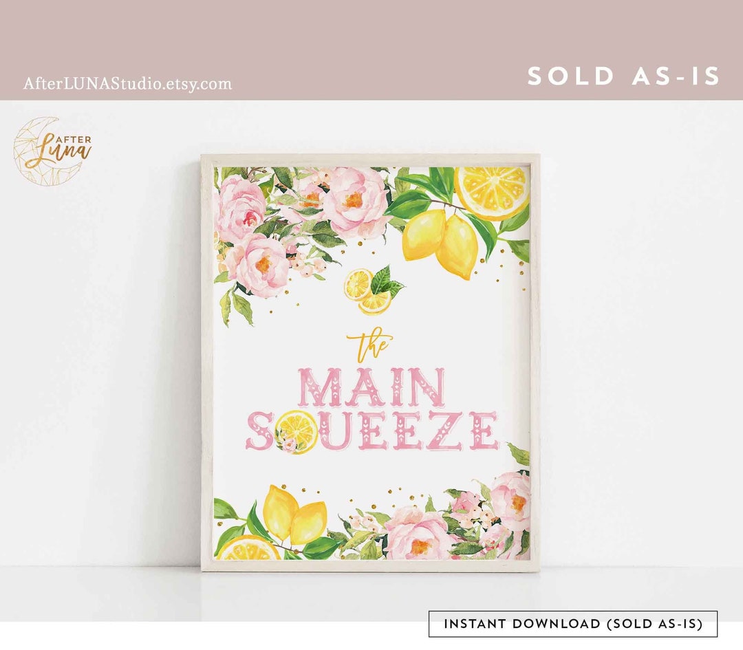 8x10" the Main Squeeze Sign Printable Drink Table Decor Lemon Lemonade ...
