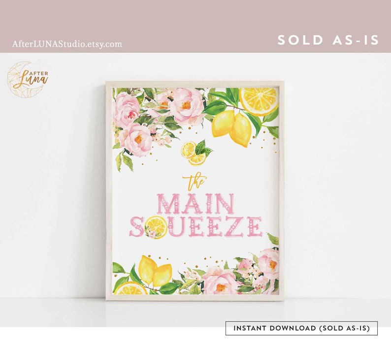 8x10" the Main Squeeze Sign Printable Drink Table Decor Lemon Lemonade ...